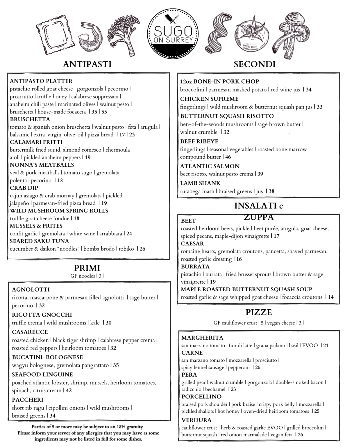 Our Menu – Sugo on Surrey