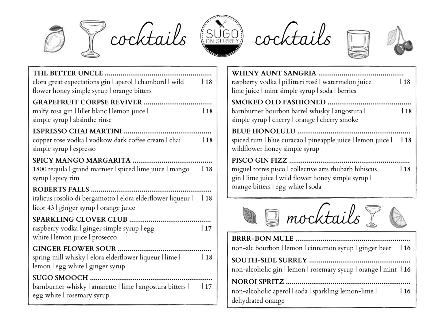 Our Menu – Sugo on Surrey