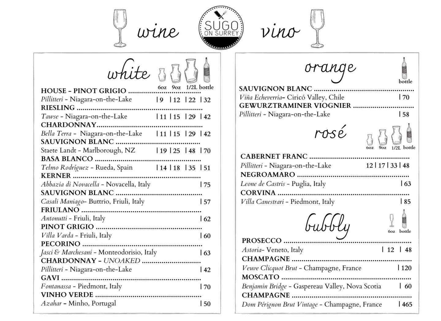 Our Menu – Sugo on Surrey