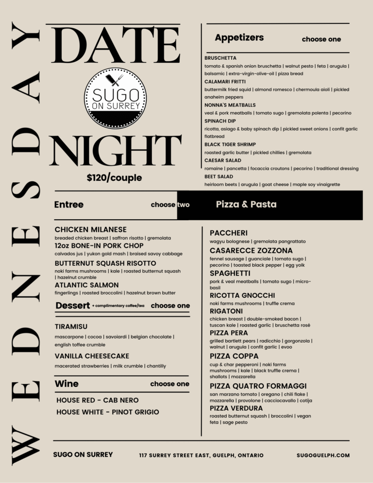 Our Menu – Sugo on Surrey