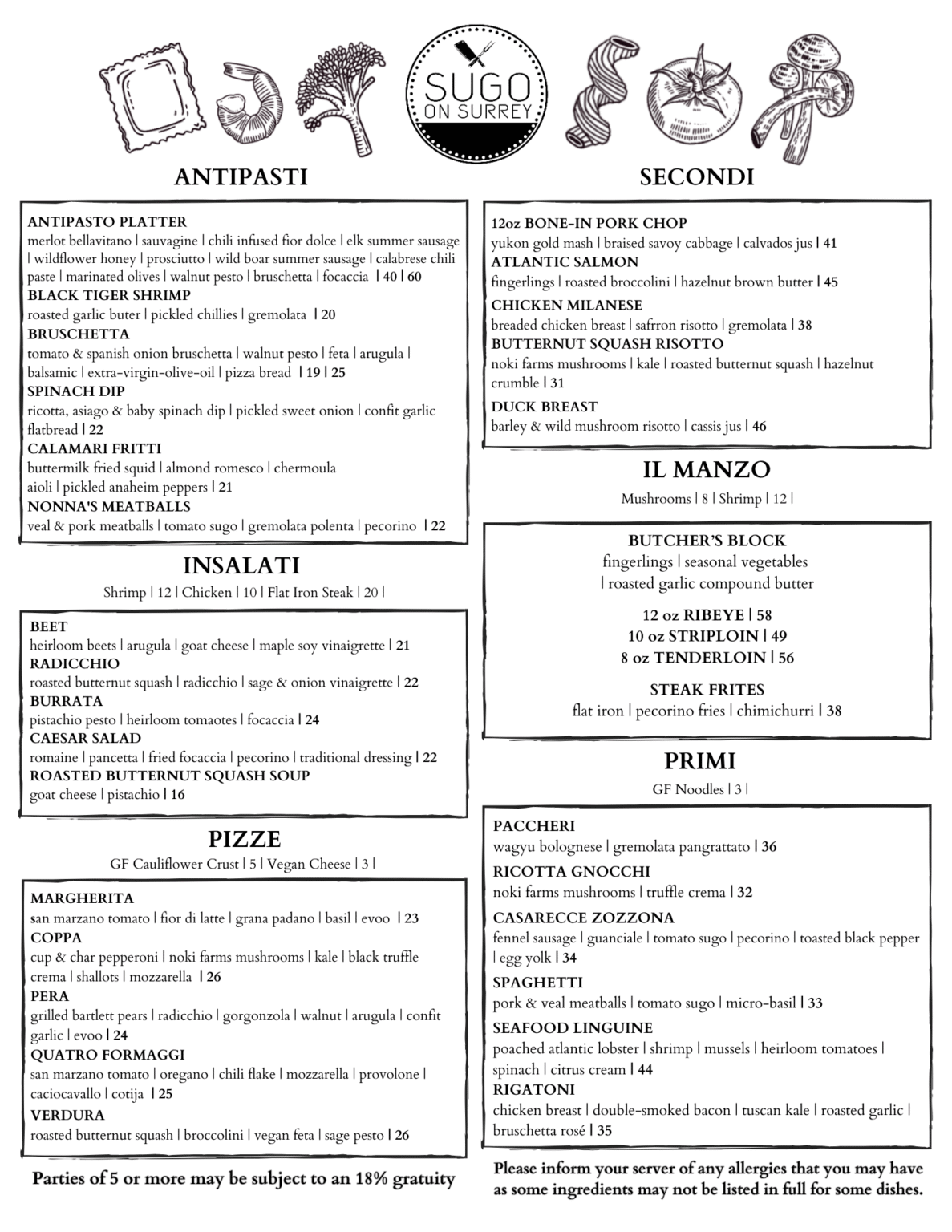 Our Menu – Sugo on Surrey