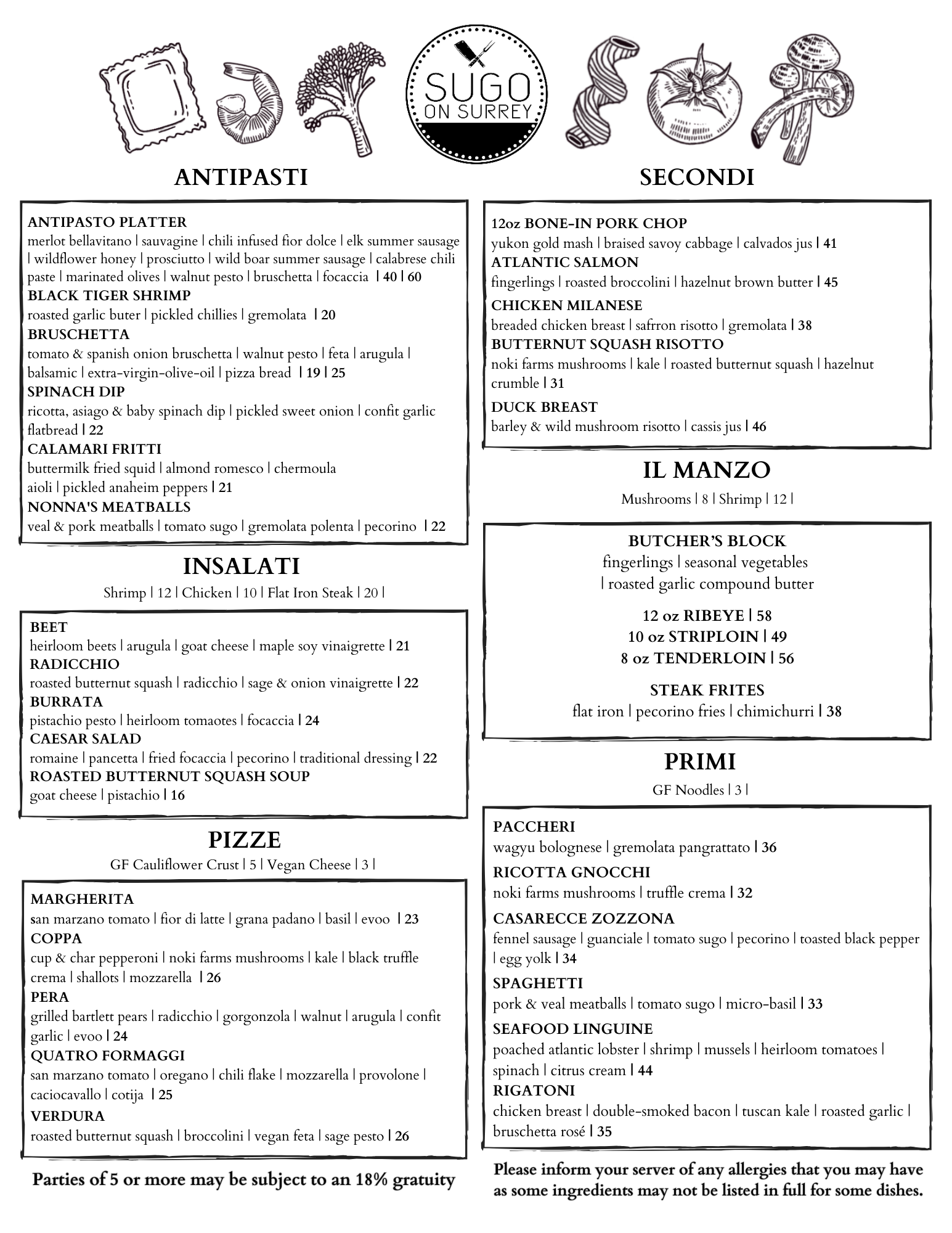 Our Menu – Sugo on Surrey