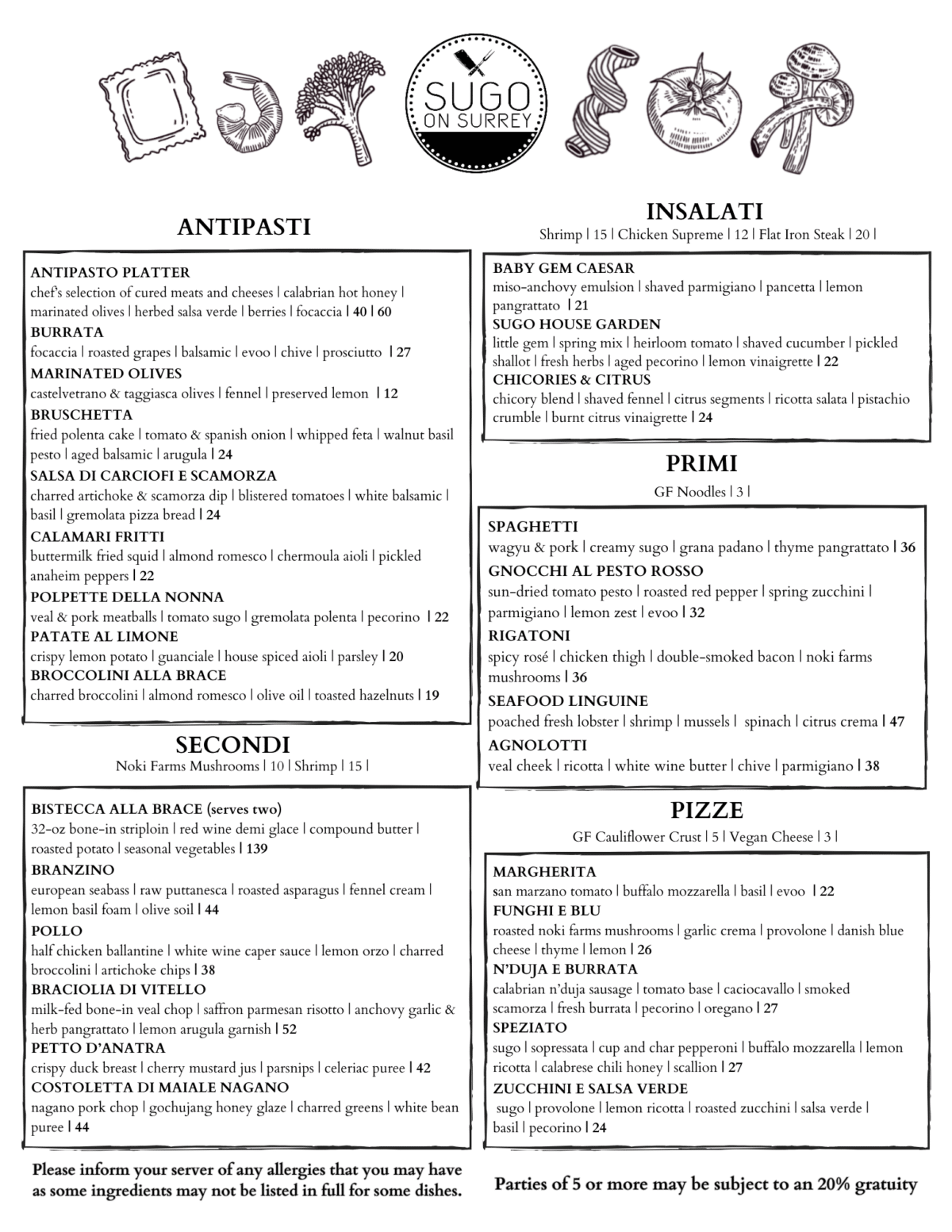 Our Menu – Sugo on Surrey