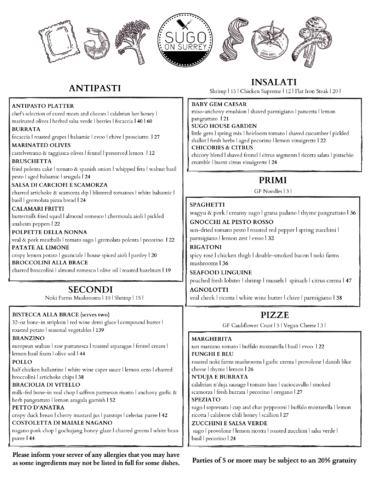 Our Menu – Sugo on Surrey