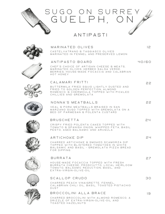Our Menu – Sugo on Surrey