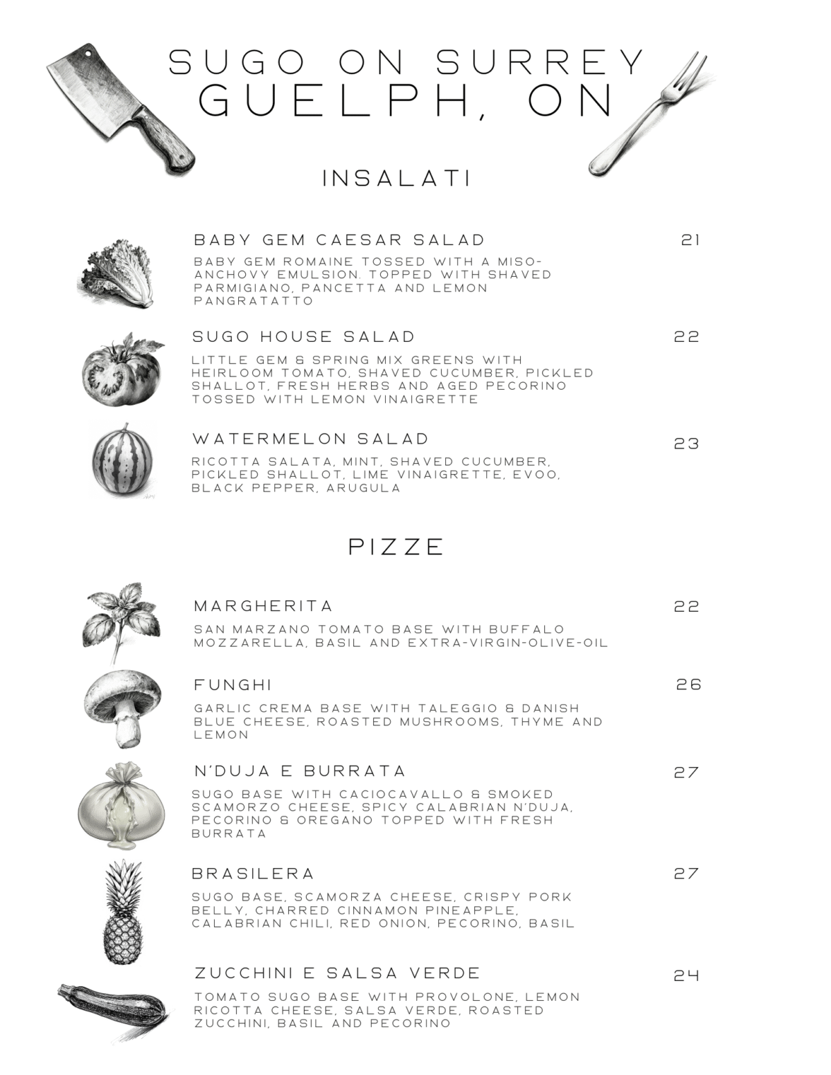 Our Menu – Sugo on Surrey