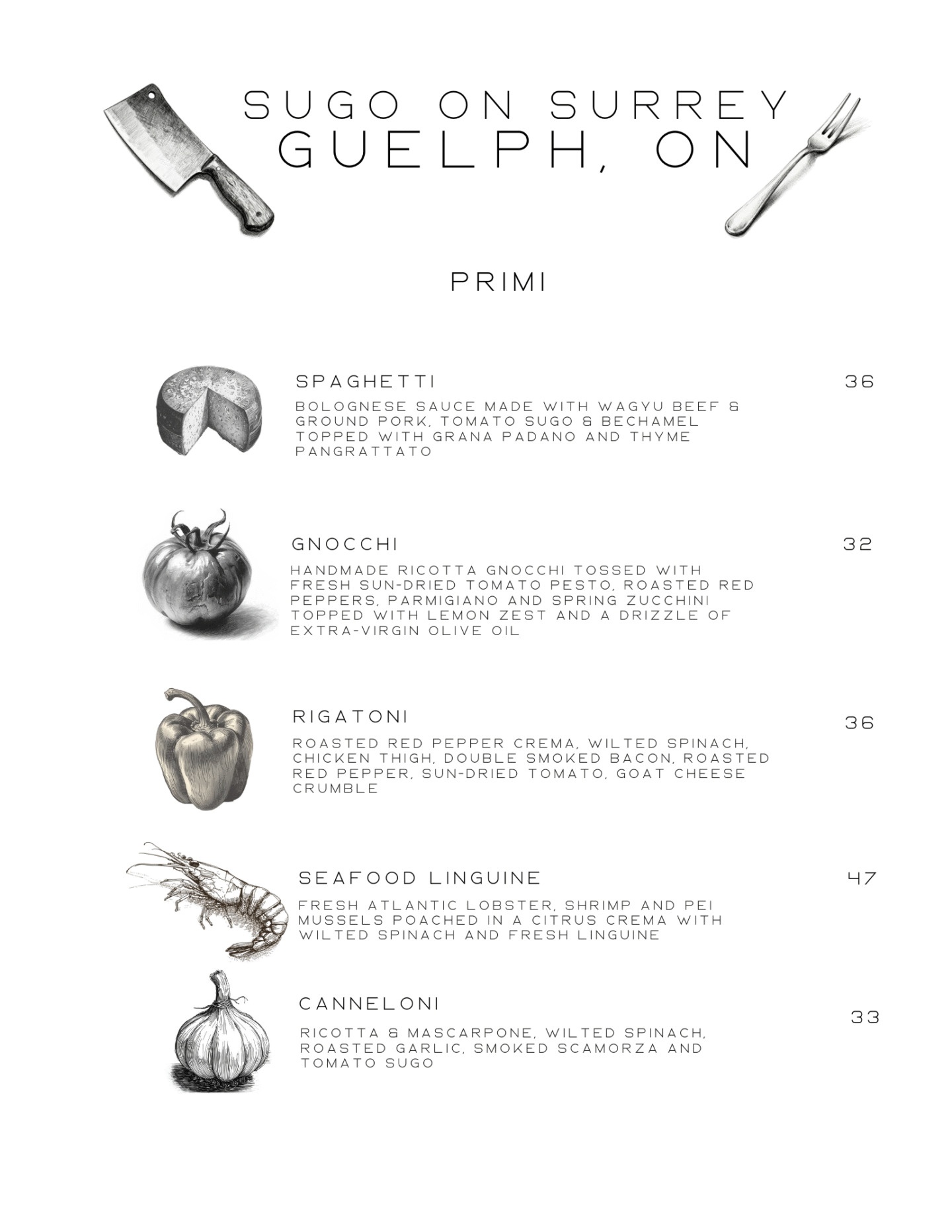 Our Menu – Sugo on Surrey
